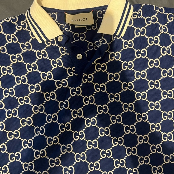 Gucci Shirts Gucci Monogram Polo Shirt Navy Blue Poshmark